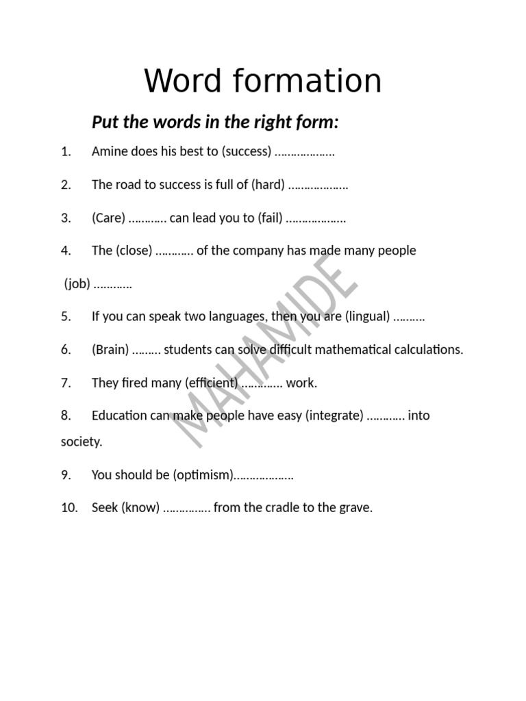 Word Formation Education Unit | PDF