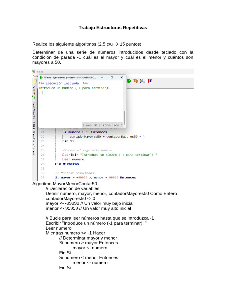 Trabajo Estructuras Repetitivas | PDF | Programación de computadoras | Algoritmos