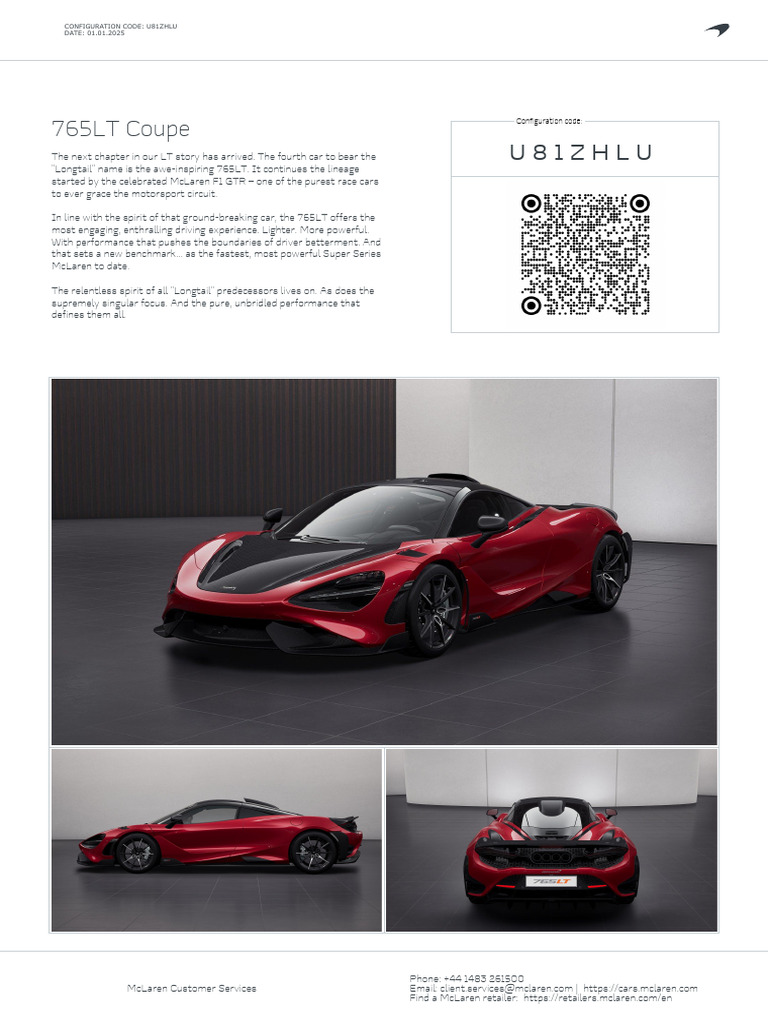 McLaren 765LT Order U81ZHLU Summary 2025-01-01 | PDF | Rear Wheel Drive ...