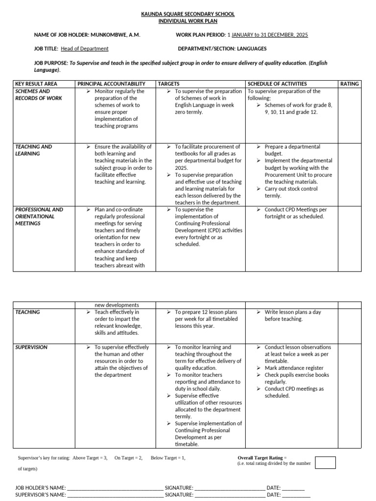 Alex Individual Work Plan | PDF | Teachers | Learning