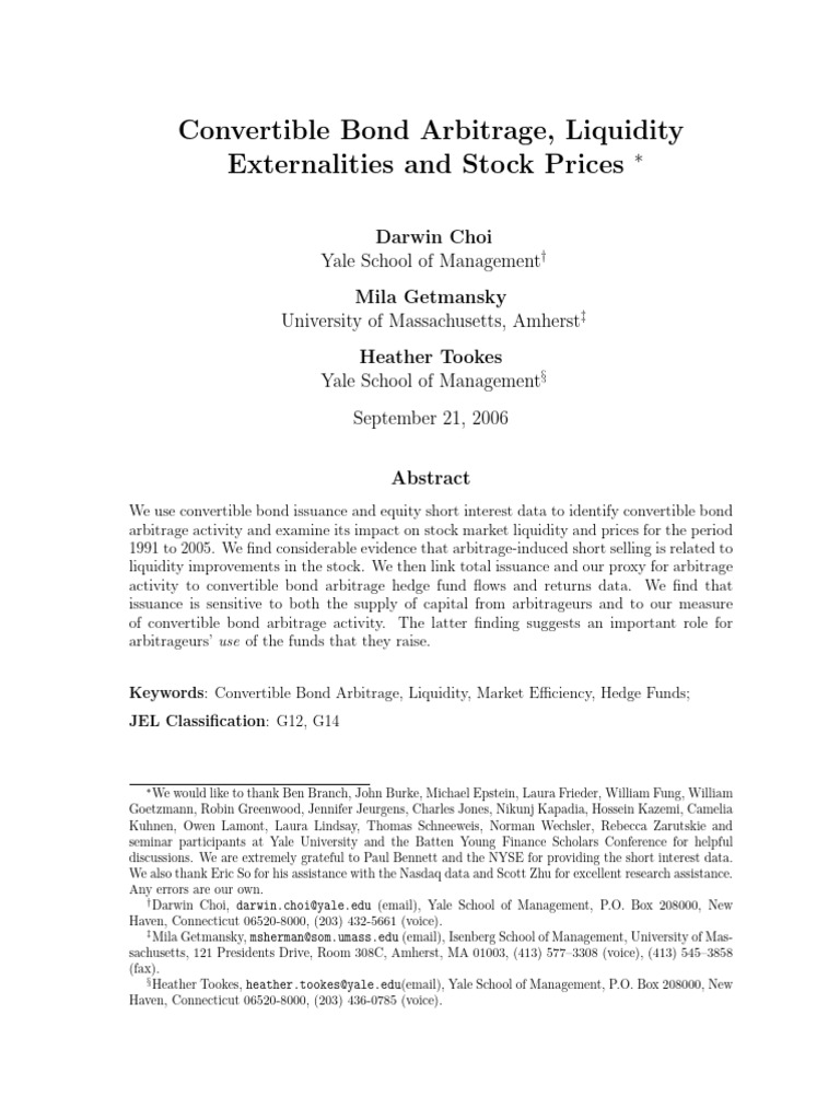 Convertible Bond Arbitrage, Liquidity | PDF | Arbitrage | Bonds (Finance)
