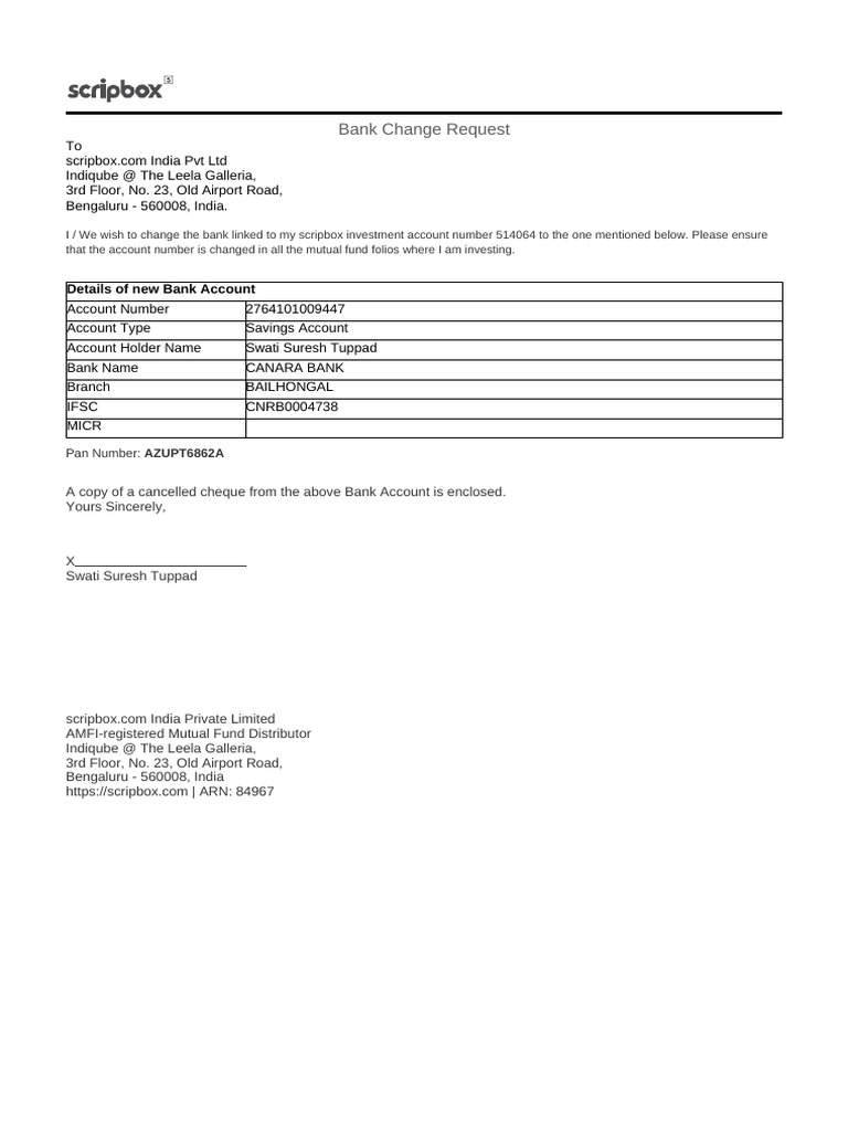 Bank Account Change Request Form | PDF