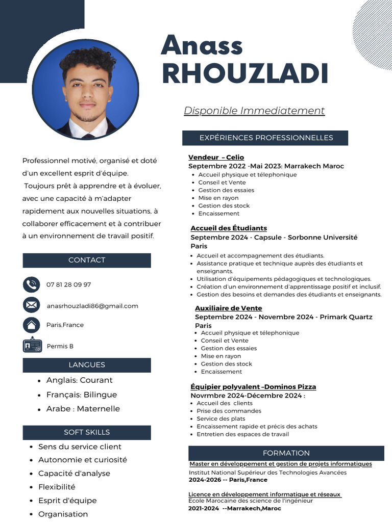 Blue Professional Modern CV Resume | PDF | Maroc