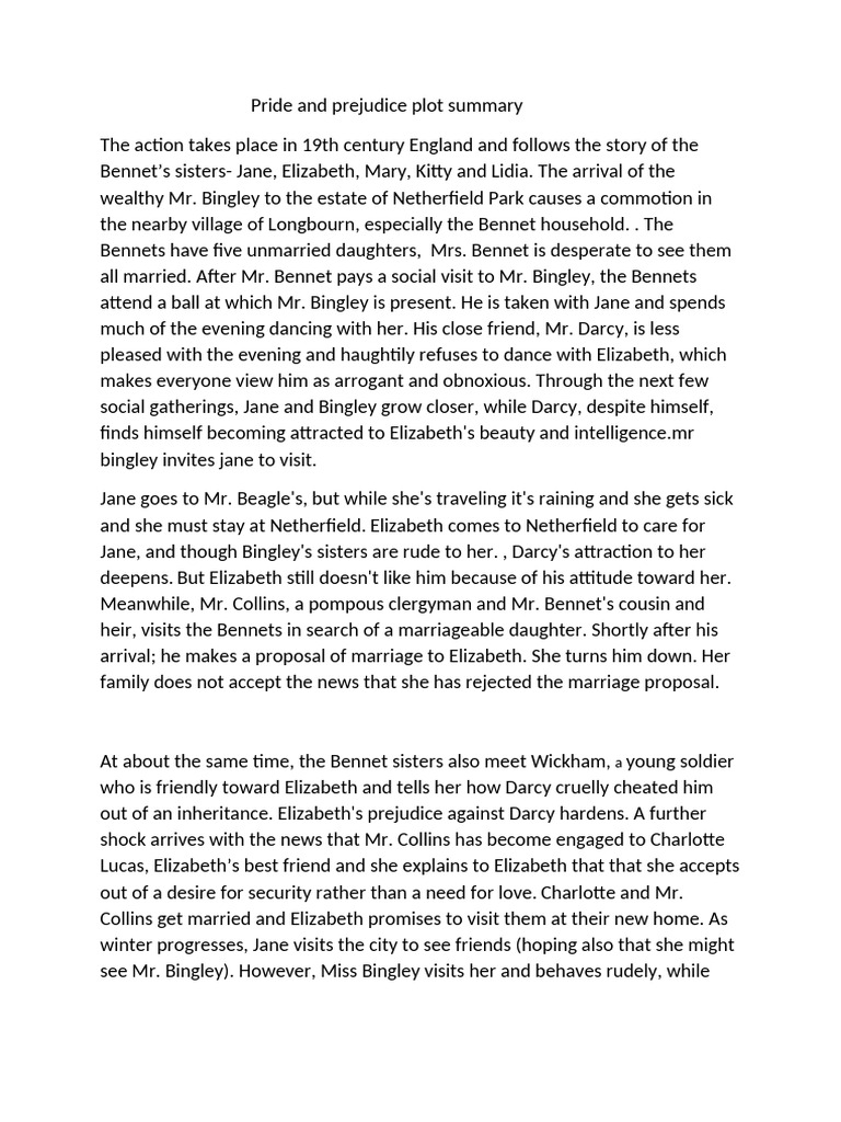 Pride and Prejudice Plot Summary | PDF | Pride And Prejudice | Mr. Darcy