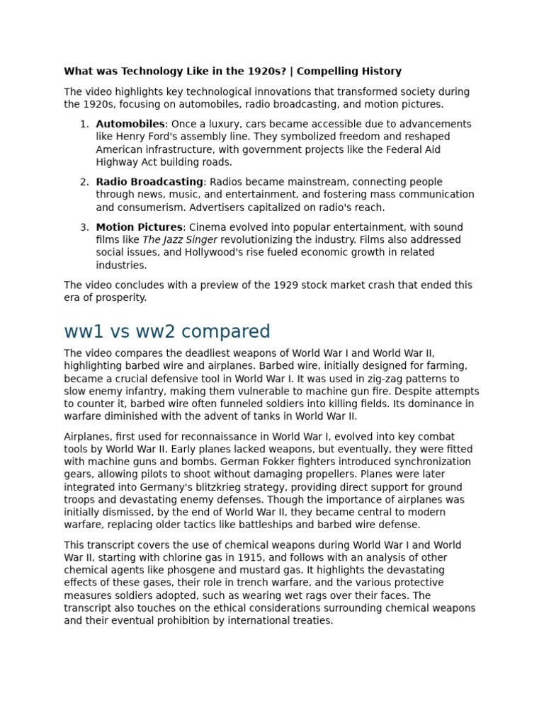 1920s Technology Innovations Explained | PDF | Chemical Warfare | Military
