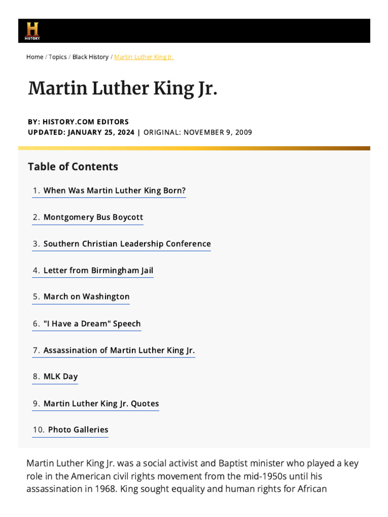Martin Luther King Jr. ‑ Biography, Quotes & Legacy _ HISTORY | PDF ...