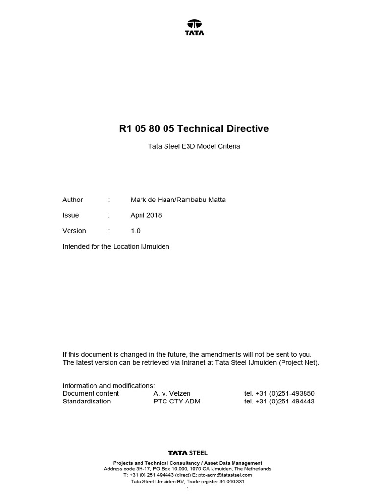 R1058005 Tata Steel E3D Model Criteria | PDF | Duct (Flow) | Auto Cad