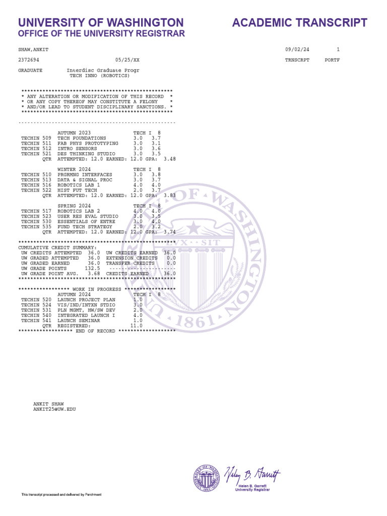 Academic Transcript for Ankit Shaw | PDF | Academia