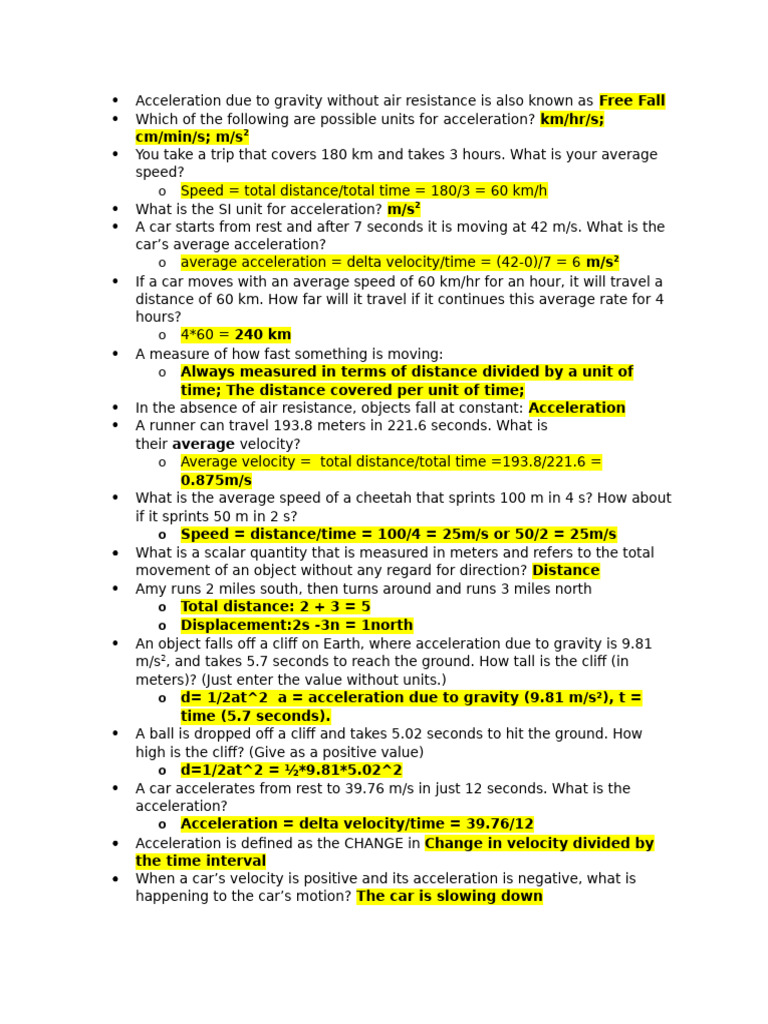 Car S Average Acceleration Calculation Pdf Acceleration Speed