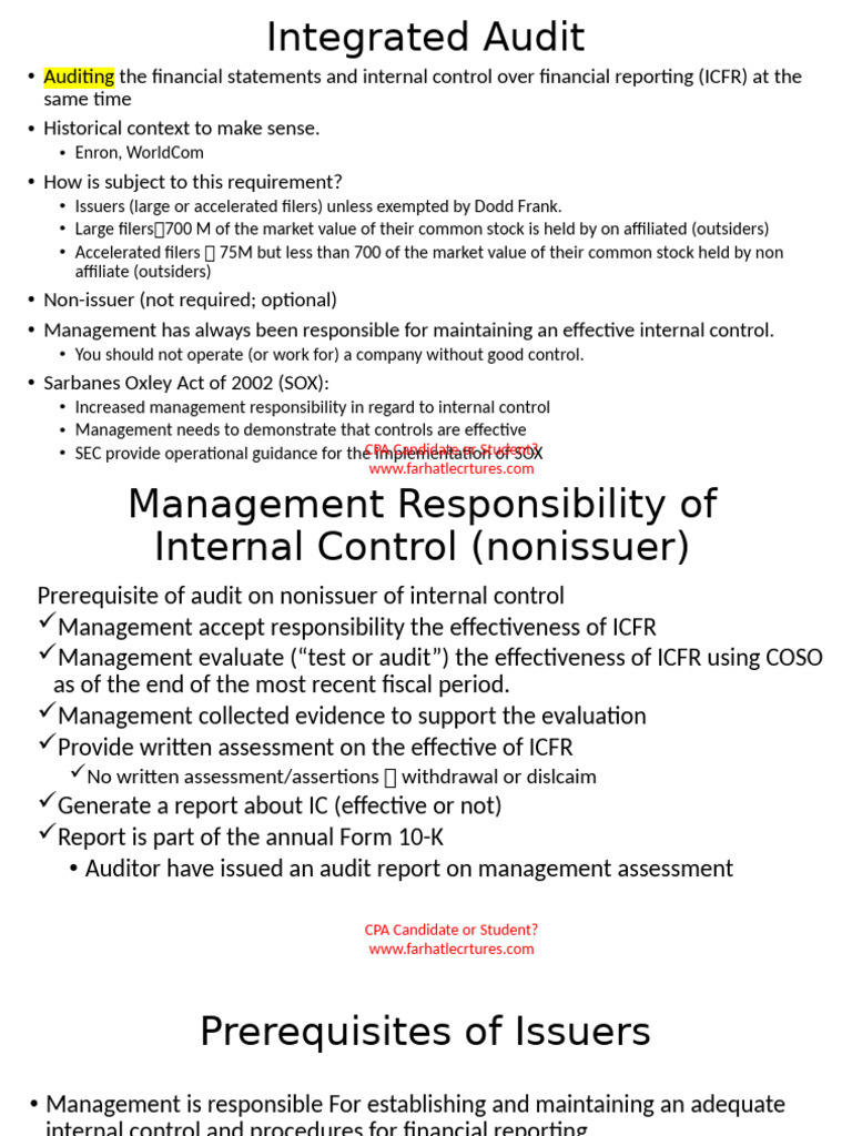 Integrated Audit Part 1 | PDF | Internal Control | Sarbanes–Oxley Act