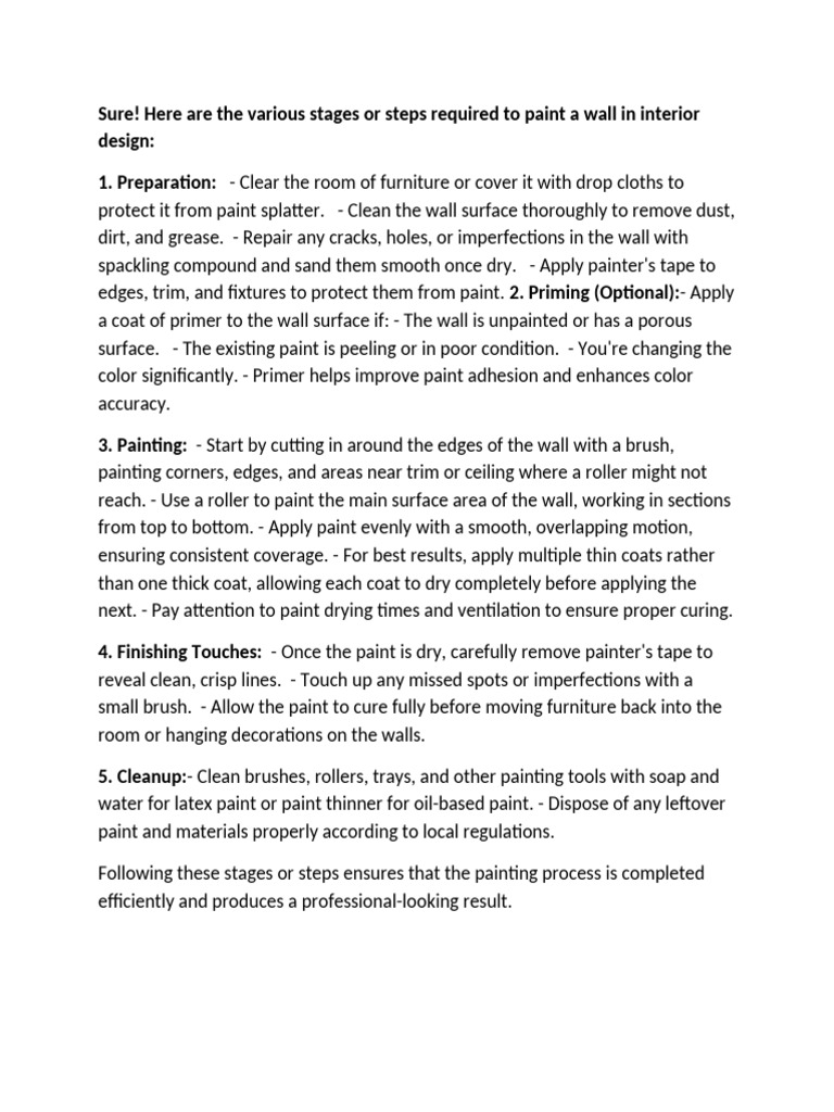 Explain The Various Stages or Steps Required To Paint A Wall in Inter ...