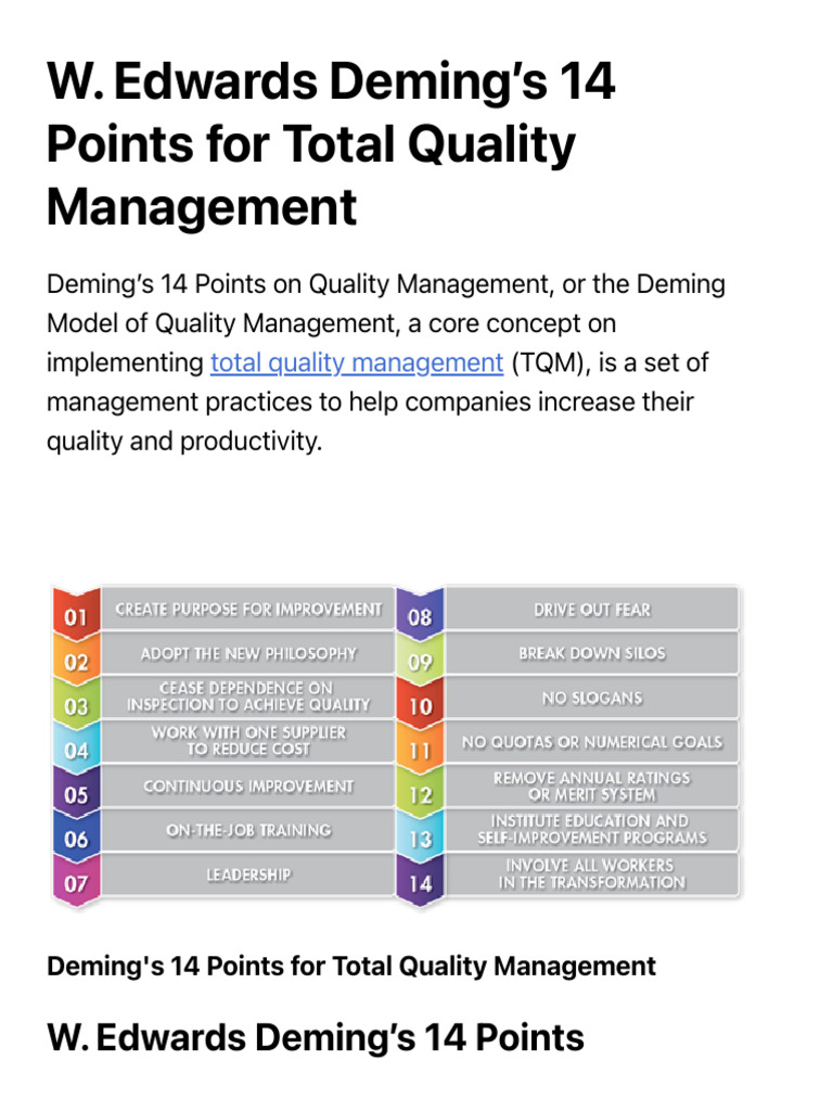 W2 Deming's 14 Points - Total Quality Management Principles - ASQ | PDF