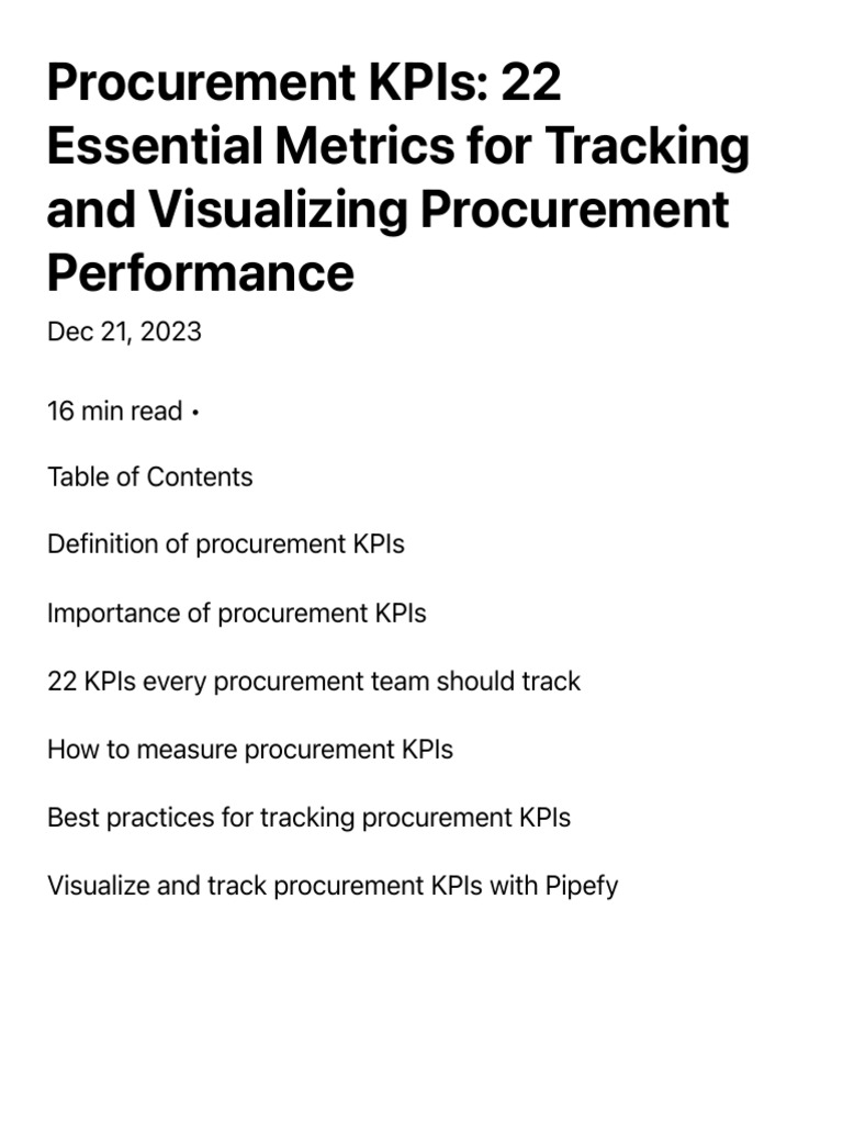 22 Essential Procurement KPIs & Metrics _ Pipefy | PDF | Performance ...