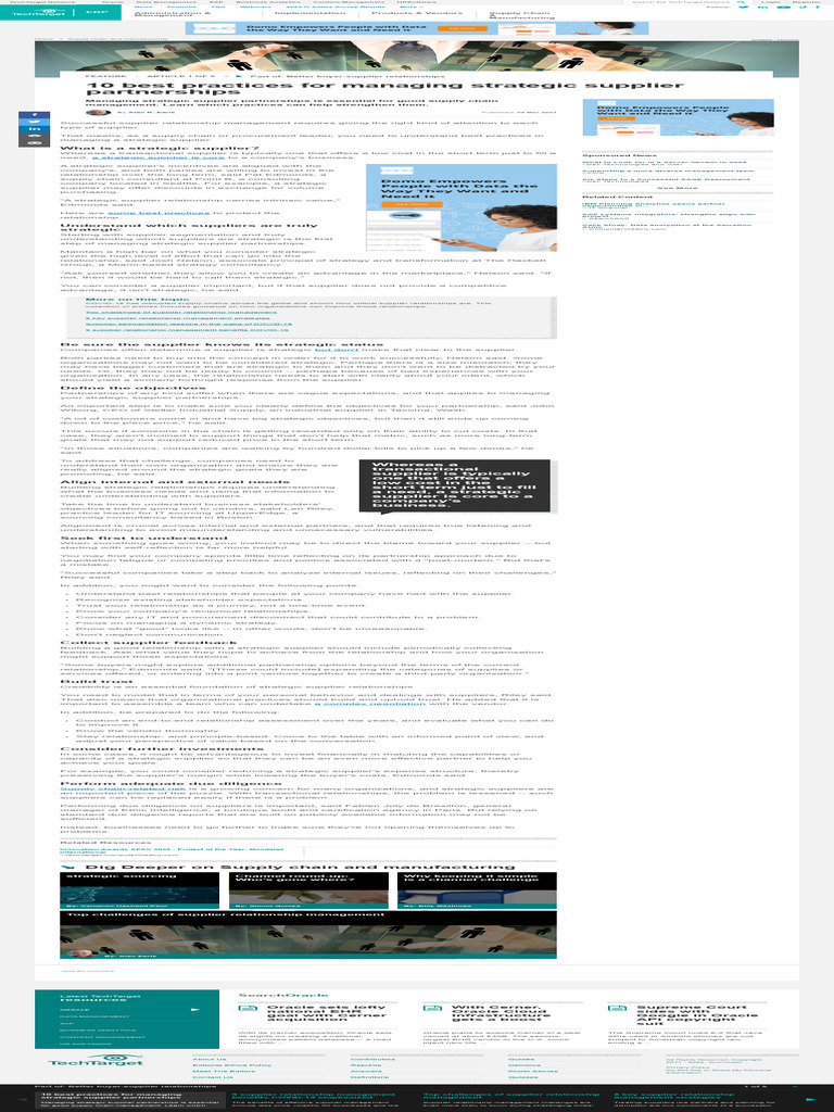 W5 10 Best Practices For Managing Strategic Supplier Partnerships - TechTarget | PDF | Oracle ...