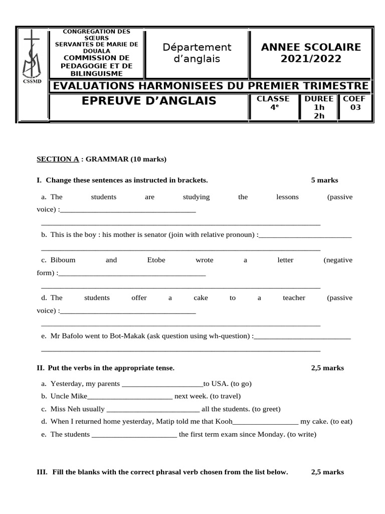 EPREUVE D'ANGLAIS 4e - TRIMESTRE 1 - BOOG ERIC | PDF | Smoking | Tobacco Smoking