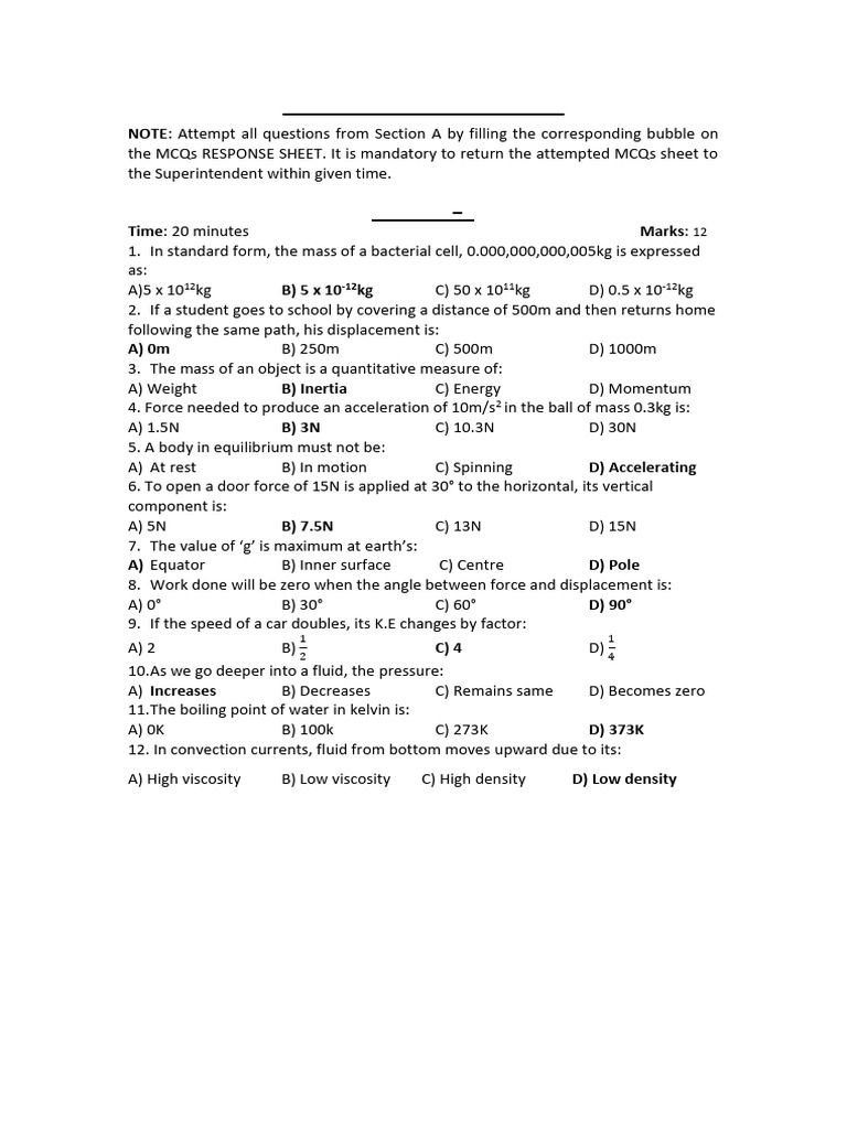 model_paper_physics (1) | PDF | Force | Mass