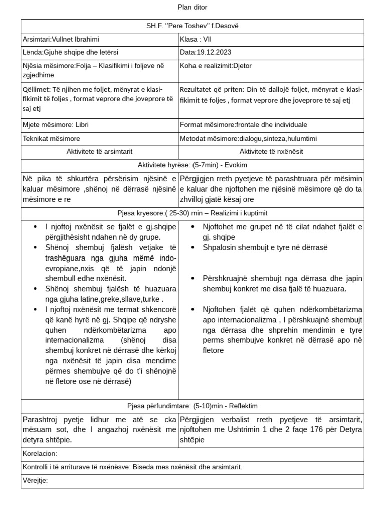 Plan Ditor Folja kl.7 | PDF