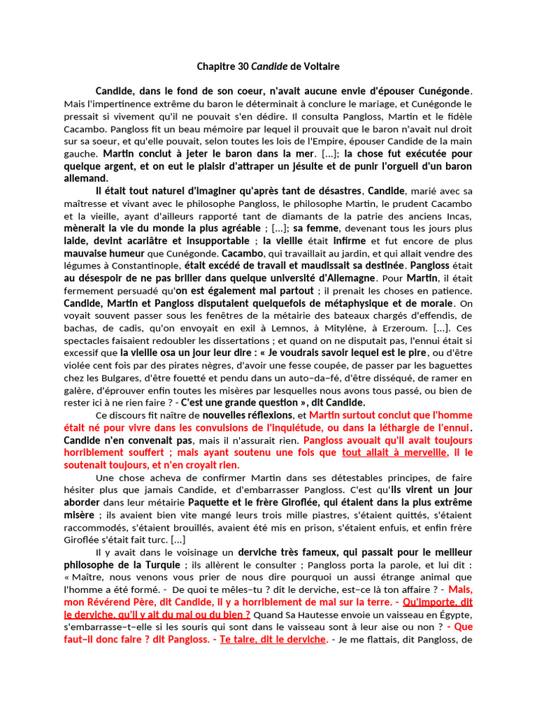 Chapitre 30 Candide (Texte+ Questions) | PDF | Candide | Roman d ...