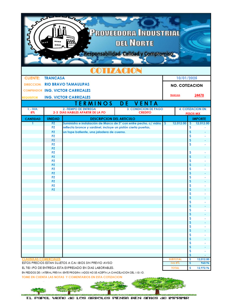 Formato Para Cotizar Pin.pdf | PDF