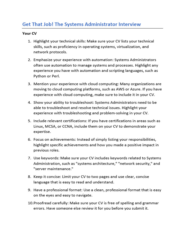 Crafting a Winning Sys Admin CV | PDF