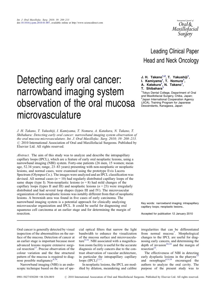 Detecting early oral cancer. narrowband imaging system observation of ...