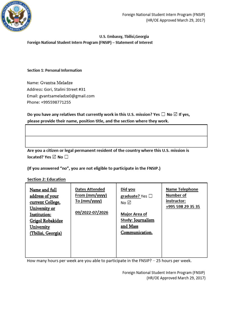 Intern Application Form Full Fillable 1 | PDF | Translations