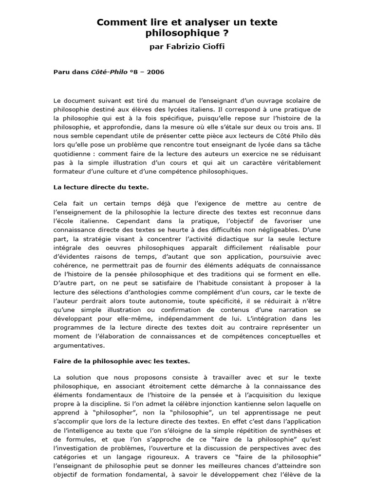 Lire et analyser un texte philosophique | PDF | Enseignement des Arts ...