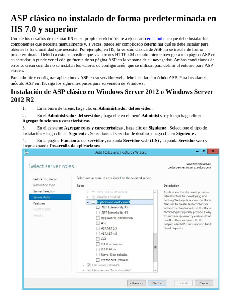ASP clásico no instalado de forma predeterminada en IIS 7 | PDF | Páginas del servidor activo ...