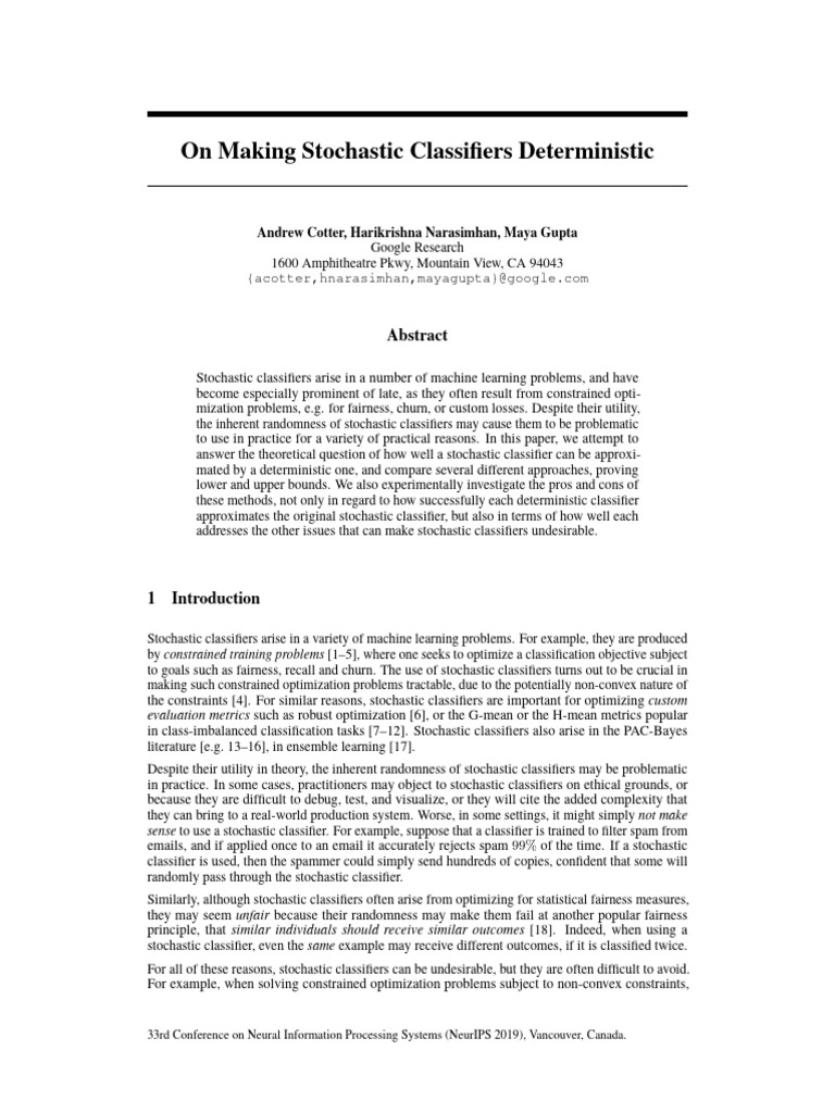 NeurIPS-2019-on-making-stochastic-classifiers-deterministic-Paper | PDF | Statistical ...