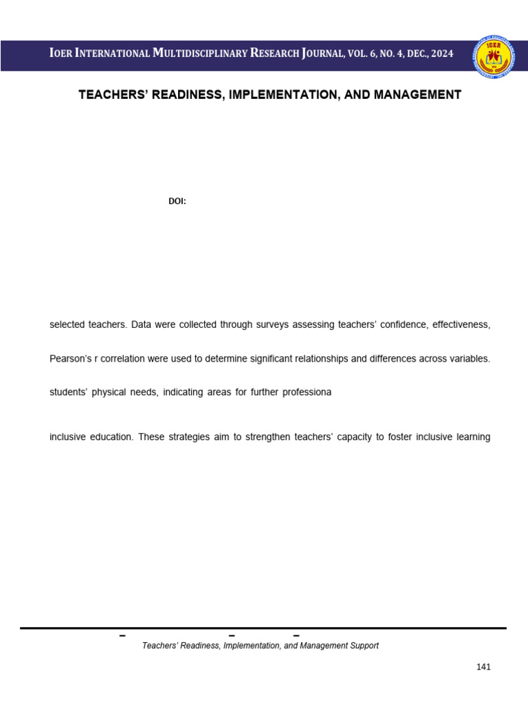 Teachers Readiness Implementation and Management Support | PDF | Inclusion (Education) | Teachers