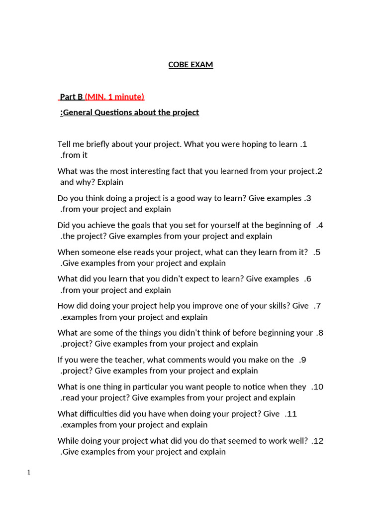 COBE Exam Project Questions | PDF