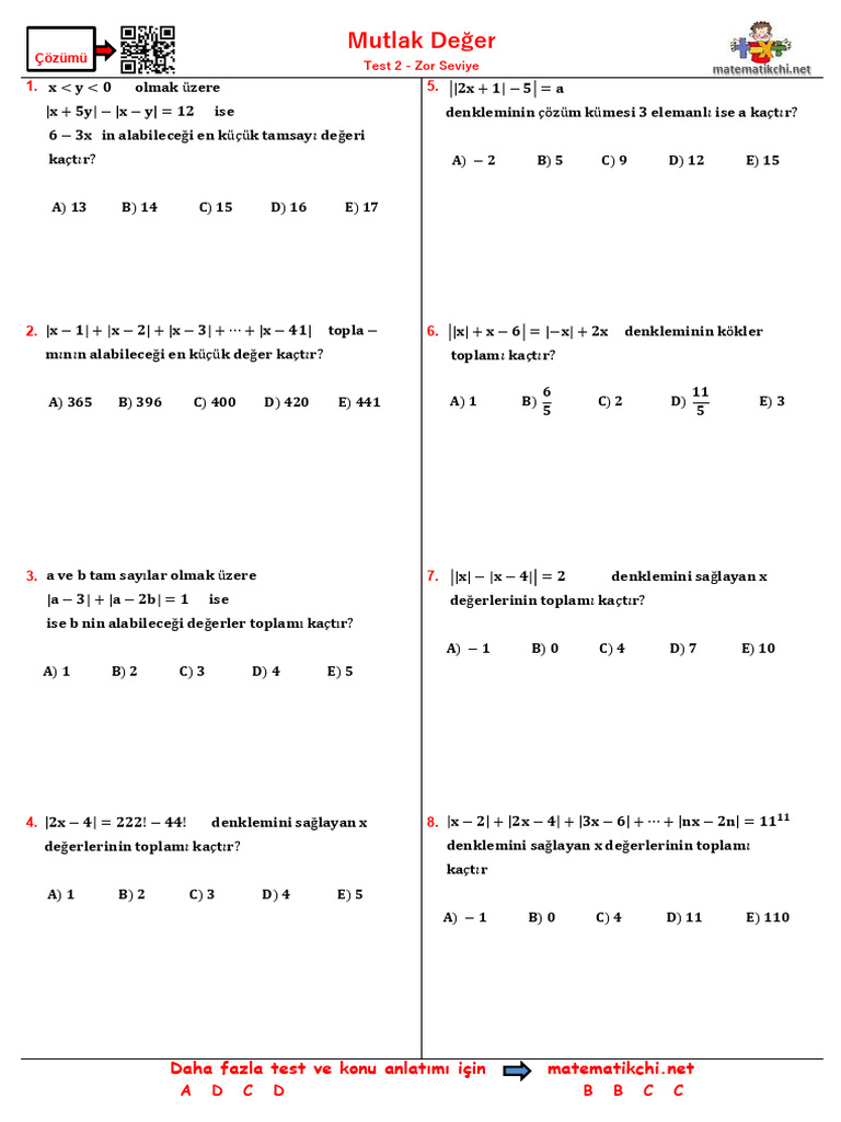 Mutlak Değer Test 2 Z | PDF