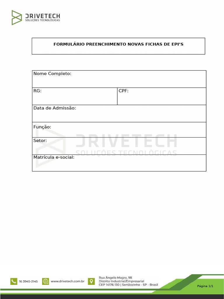 Formulário Ficha de EPI's | PDF