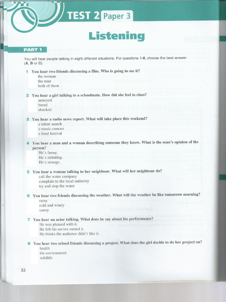 FCE For Schools Test 2 Listening | PDF