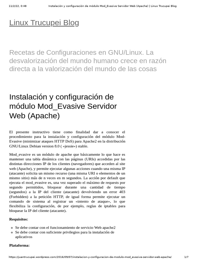 Instalación y Configuración de Módulo Mod - Evasive Servidor Web (Apache) - Linux Trucupei Blog ...