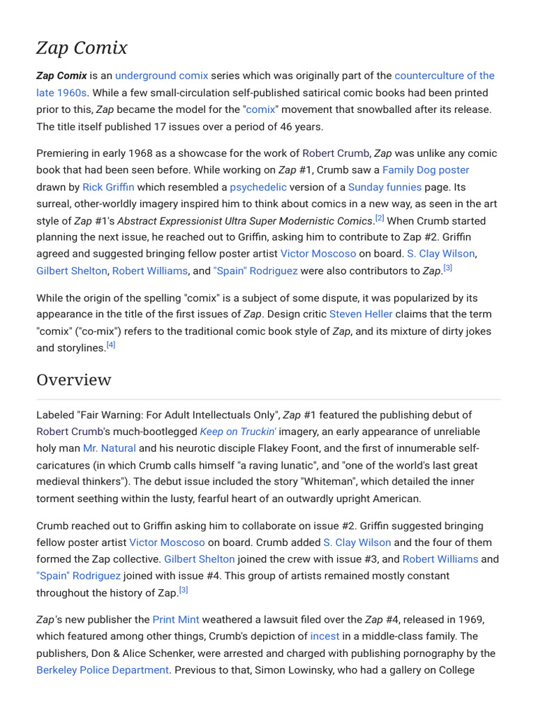 Zap Comix - Wikipedia | PDF | Comic Book Publishing Companies | Magazines