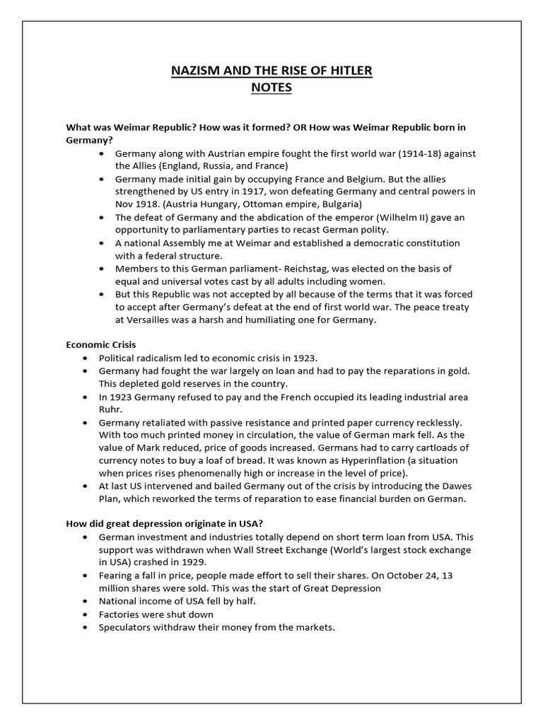 Nazism and The Rise of Hitler | PDF | Weimar Republic | Adolf Hitler