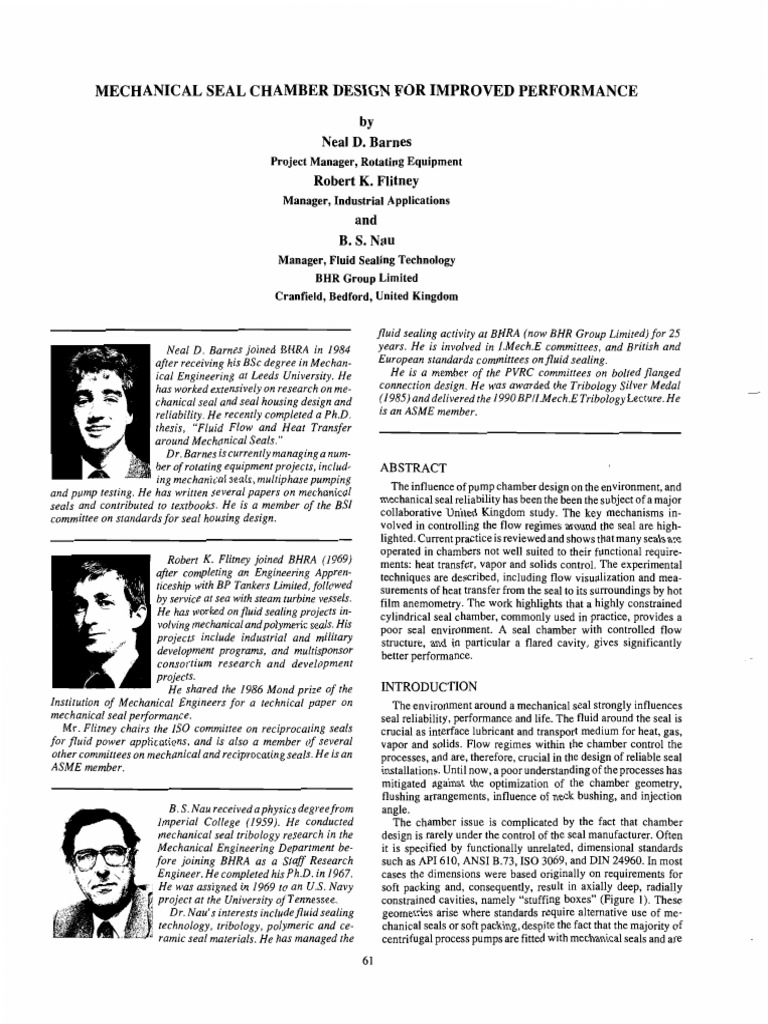 Mechanical Seal Chamber Design For Improved Performance | PDF