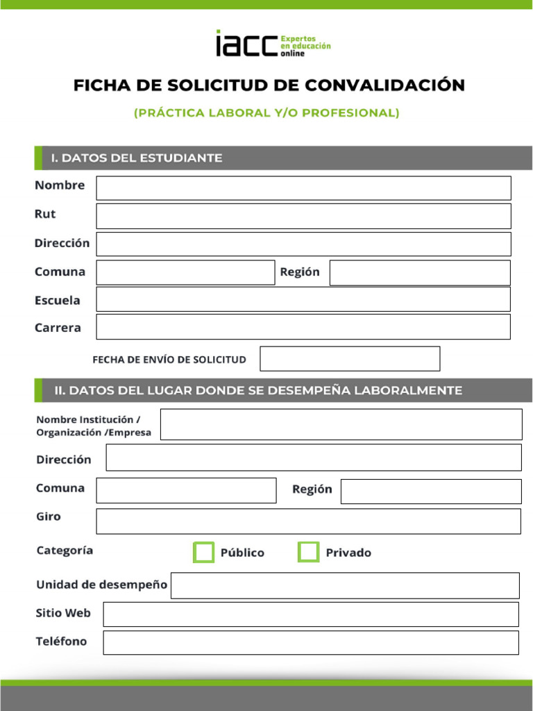 NV6t Ficha de Solicitud de Convalidación de Práctica EPI | PDF