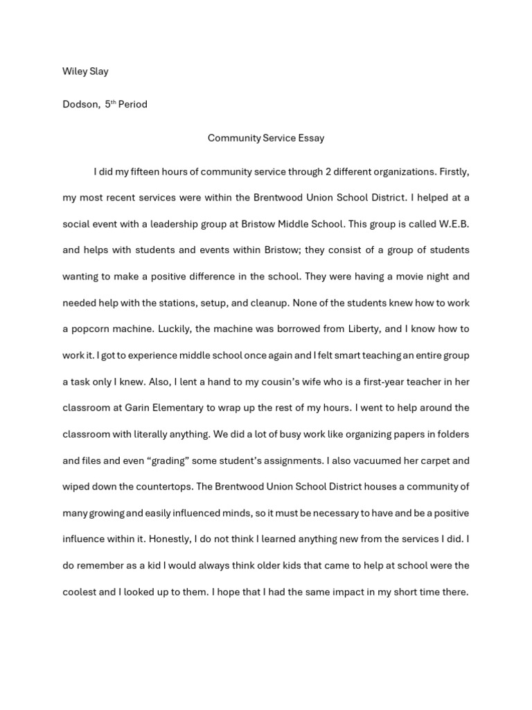 Community Service Essay - Wiley Slay | PDF
