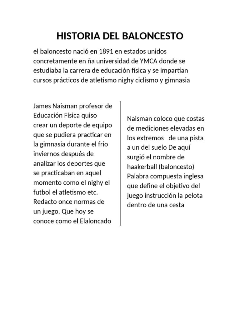 Orígenes del Baloncesto en 1891 | PDF