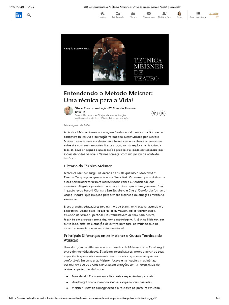 Método Meisner: Atuação e Vida Autêntica | PDF | Emoções