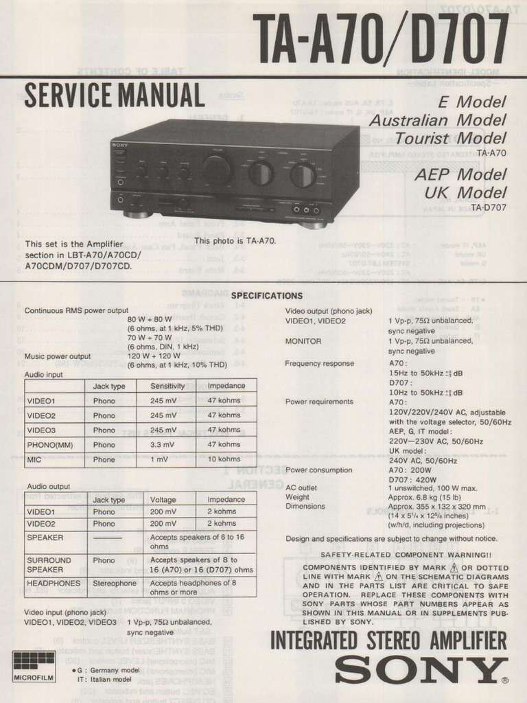 Hfe Sony Ta-A70 d707 Service | PDF