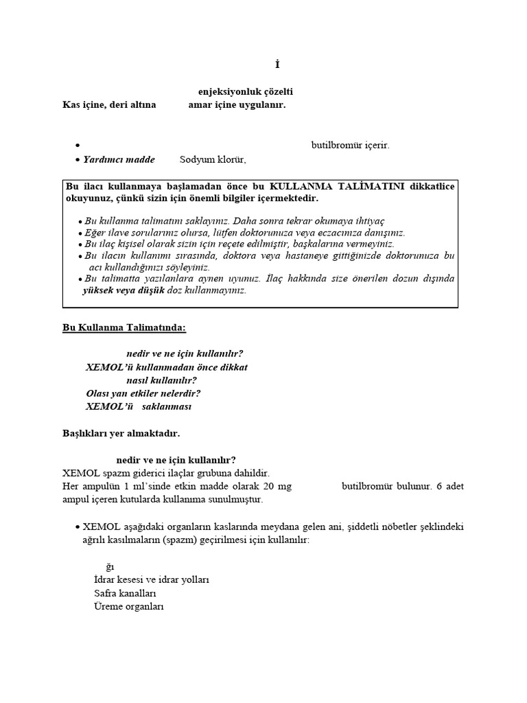 Xemol 20 MG ML Im IV SC Enjeksiyonluk Cozelti KT | PDF