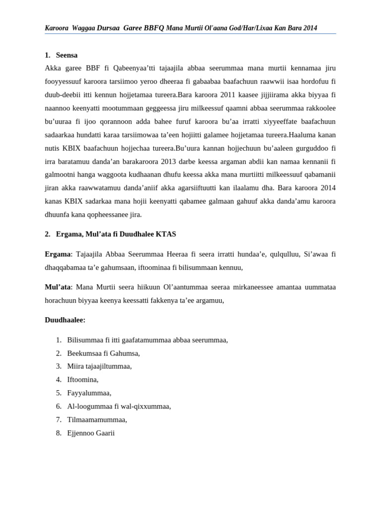 Karoora Dursaa Garee BBFQabeenyaa | PDF