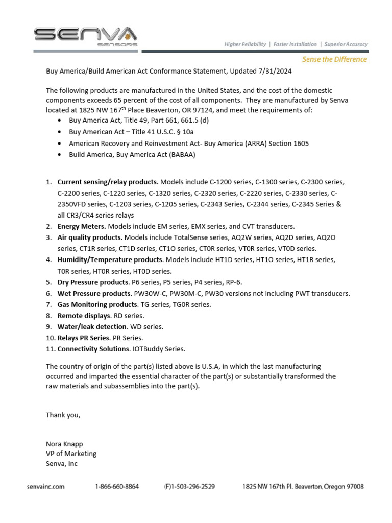 Senva BABAA Declaration | PDF