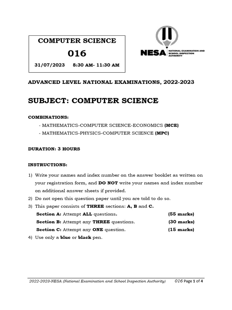 2023 Computer Science National Exam | PDF | Java (Programming Language ...