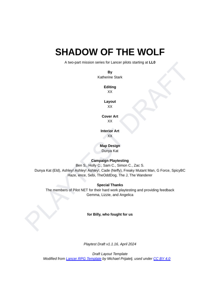 Shadow of The Wolf Playtest Draft 2024-04-03 | PDF
