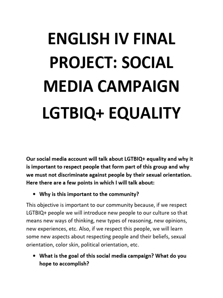 2022IrigarayDanielEnglishIVFinalProjectSocialMediaCampaignLGTBIQ+EqialityEnglishIV | PDF ...
