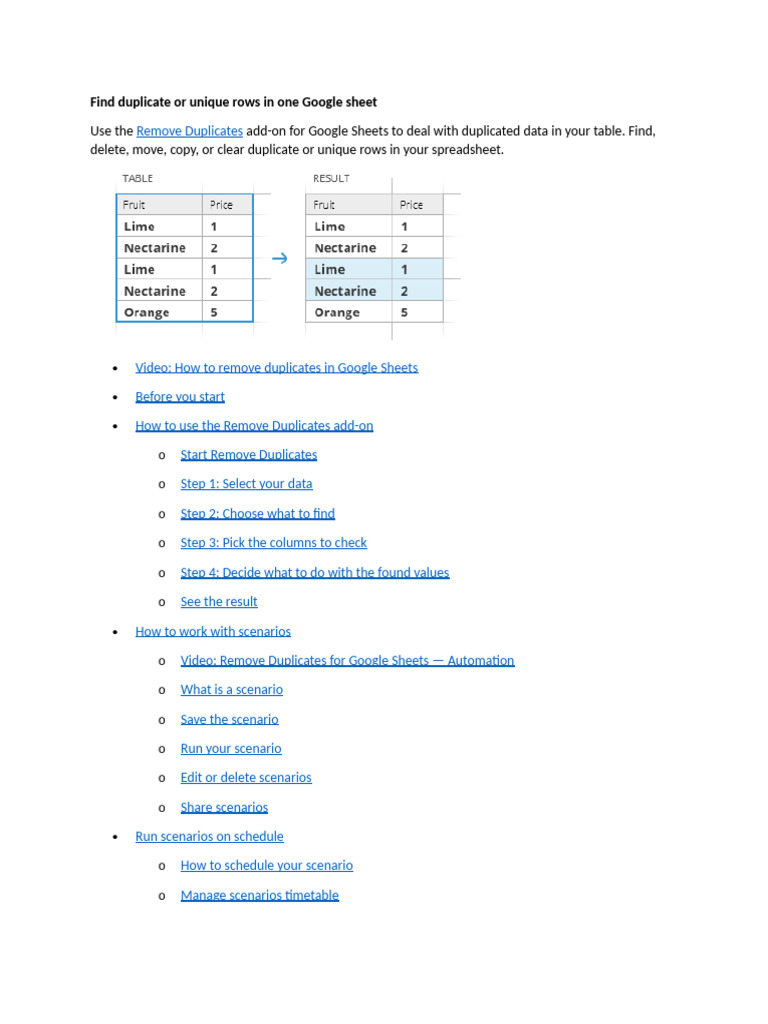 Find Duplicate or Unique Rows in One Google Sheet | PDF | Spreadsheet ...